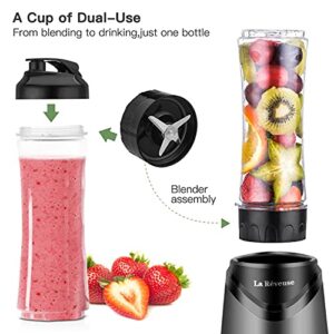 La Reveuse Smoothie Blender Personal Size 300 Watts with 2 Pieces 18 oz BPA-Free Travel Sports Bottles,Grey