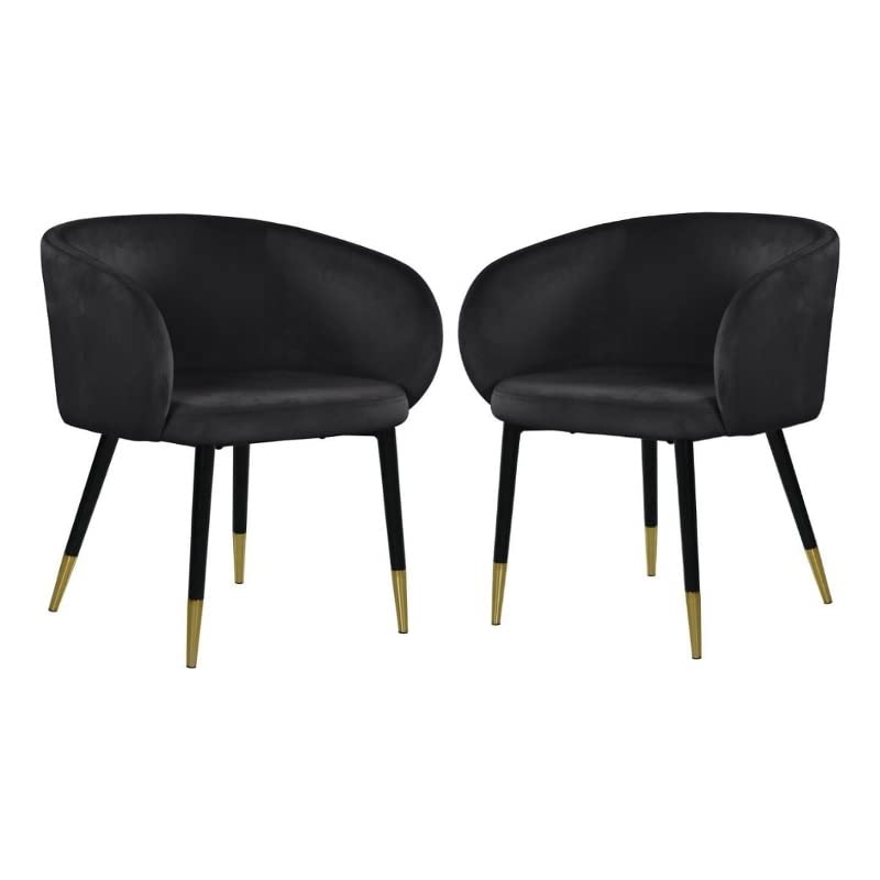 Home Square Upholstery Velvet Black Dining Chairs Set of 2