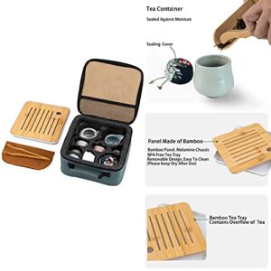 Ceramic Kungfu Tea Sets 12 Piece,Mini Protable Travel Tea Set With Tea Pot, 4x Tea Cups, Bamboo Tea Tray, Tea Canister, Travel Bag |Asian Tea Set Suitable for Office, Picnic, Home, BusinessTrip