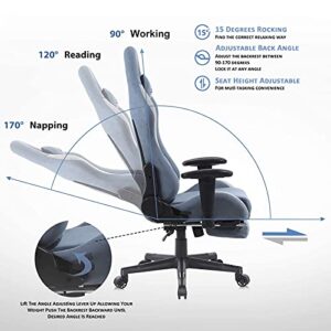 Dowinx Gaming Chair Breathable Fabric Office Chair with Pocket Spring Cushion and Massage Lumbar Support, High Back Ergonomic Computer Chair Adjustable Swivel Task Chair with Footrest Blue