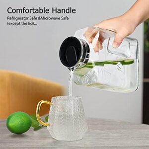 68 Ounces Glass Pitcher with Plastic Lid,Clear Water Jar BPA-Free Water Jug for Cold Water,Great for Iced Tea, Sangria, Milk,Lemonade, Christmas Party Drinks and More