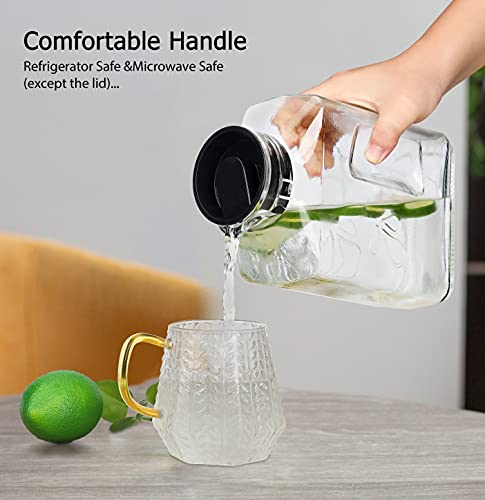 68 Ounces Glass Pitcher with Plastic Lid,Clear Water Jar BPA-Free Water Jug for Cold Water,Great for Iced Tea, Sangria, Milk,Lemonade, Christmas Party Drinks and More