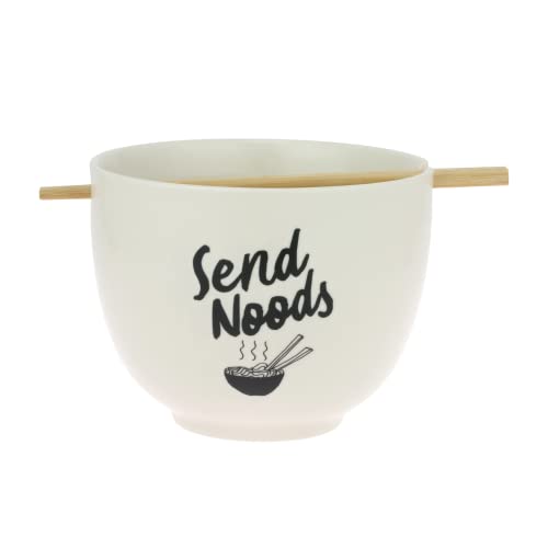 Enesco Our Name is Mud Send Noods Soup Ramen Bowl and Chopsticks, 3.875 Inch, White,1 Ounces