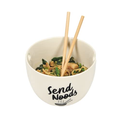 Enesco Our Name is Mud Send Noods Soup Ramen Bowl and Chopsticks, 3.875 Inch, White,1 Ounces