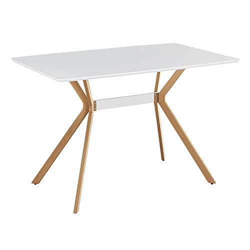 Lecut Dining Table with MDF Top and Metal Legs Modern Mid Century Rectangle Kitchen Table for Dining Room Living Room Small Spaces 47Inch White