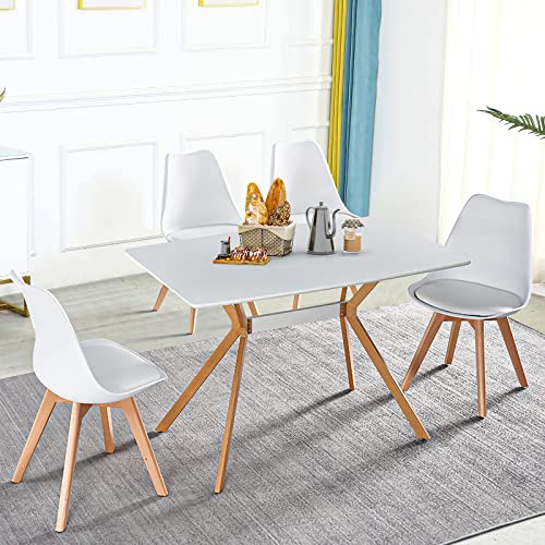 Lecut Dining Table with MDF Top and Metal Legs Modern Mid Century Rectangle Kitchen Table for Dining Room Living Room Small Spaces 47Inch White