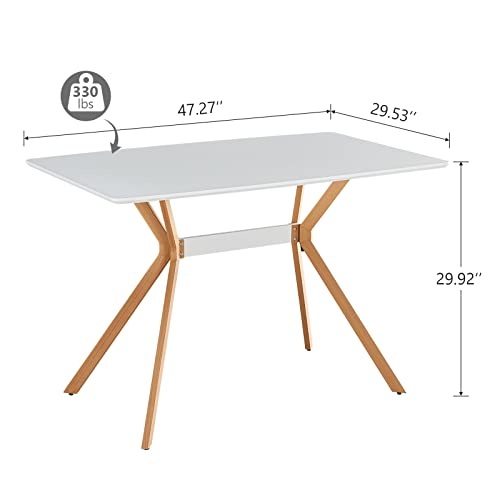 Lecut Dining Table with MDF Top and Metal Legs Modern Mid Century Rectangle Kitchen Table for Dining Room Living Room Small Spaces 47Inch White