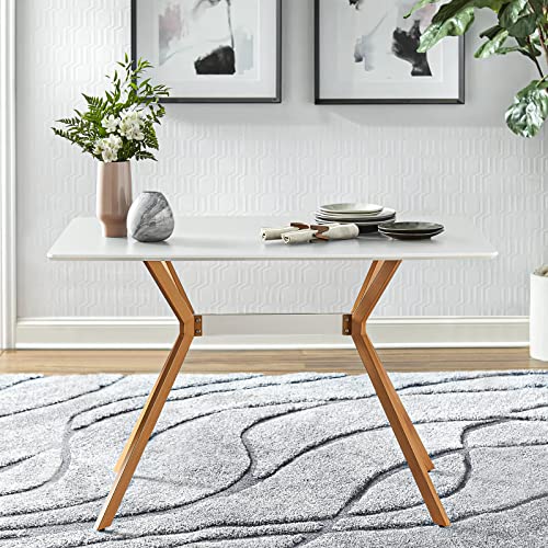 Lecut Dining Table with MDF Top and Metal Legs Modern Mid Century Rectangle Kitchen Table for Dining Room Living Room Small Spaces 47Inch White