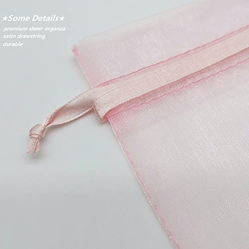 SQULIGT 100 Pcs Pink Organza Bags, 5 x 7 inches Christmas Wedding Favors Gift Drawstring Bags Jewelry Pouches Candy Mesh Pouches