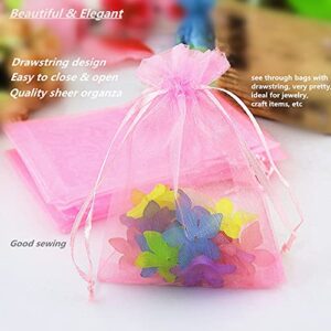 SQULIGT 100 Pcs Pink Organza Bags, 5 x 7 inches Christmas Wedding Favors Gift Drawstring Bags Jewelry Pouches Candy Mesh Pouches