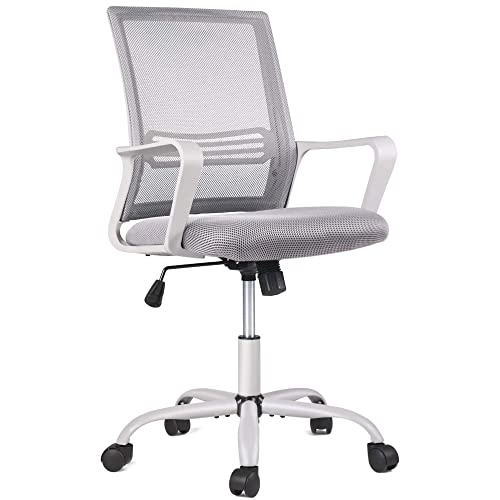 Smugdesk Ergonomic Mid Back Breathable Mesh Swivel Desk Chair with Adjustable Height and Lumbar Support Armrest for Home, Office, and Study, Gray