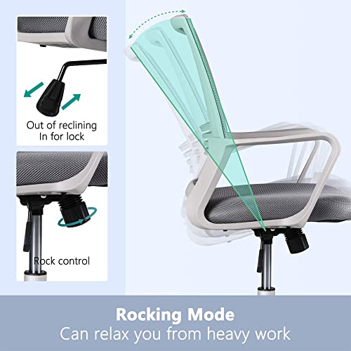 Smugdesk Ergonomic Mid Back Breathable Mesh Swivel Desk Chair with Adjustable Height and Lumbar Support Armrest for Home, Office, and Study, Gray