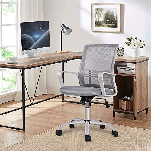 Smugdesk Ergonomic Mid Back Breathable Mesh Swivel Desk Chair with Adjustable Height and Lumbar Support Armrest for Home, Office, and Study, Gray