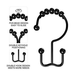 VMVN Shower Curtain Hooks Rings, Rust Resistant Shower Curtain Rings Metal Hook Double Glide Rollers, Shower Hooks for Bathroom Shower Curtain Rods,Set of 12