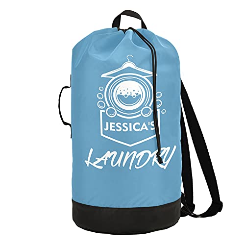 Custom Ocean Blue Laundry Backpack Large Heavy Duty Laundry Bag with Adjustable Shoulder Straps Laundry backpack for Traveling Dirty Clothes Organizer for College Students Waterproof