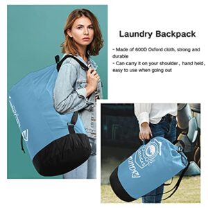 Custom Ocean Blue Laundry Backpack Large Heavy Duty Laundry Bag with Adjustable Shoulder Straps Laundry backpack for Traveling Dirty Clothes Organizer for College Students Waterproof