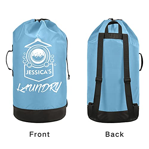 Custom Ocean Blue Laundry Backpack Large Heavy Duty Laundry Bag with Adjustable Shoulder Straps Laundry backpack for Traveling Dirty Clothes Organizer for College Students Waterproof