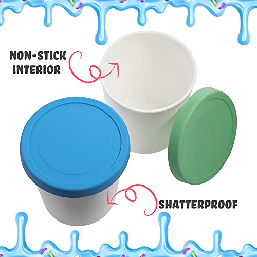 Ice Cream Containers 5 Pack 1Qt Freezer Storage Tubs with Silicone Lids and Spoon for Homemade Ice Cream for Homemade Ice Cream, Sorbet Dishwasher Safe (Blue, Red, Green, Orange)