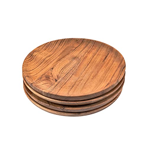 Samhita Acacia Wood Round Wood Plates Set of 4, Easy Cleaning & Lightweight for Dishes Snack, Dessert.(7" x 7" x 1")