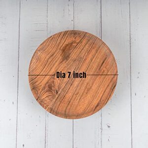 Samhita Acacia Wood Round Wood Plates Set of 4, Easy Cleaning & Lightweight for Dishes Snack, Dessert.(7" x 7" x 1")