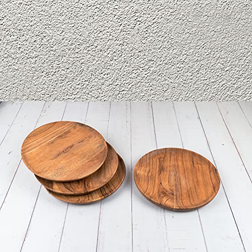 Samhita Acacia Wood Round Wood Plates Set of 4, Easy Cleaning & Lightweight for Dishes Snack, Dessert.(7" x 7" x 1")