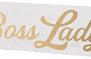 Boss Desk Art for Women and Men Office Decor with Novelty Quote Desk Sign and Plate (Boss Lady, White, Wood)