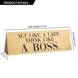 Boss Desk Art for Women and Men Office Decor with Novelty Quote Desk Sign and Plate (Boss Lady, White, Wood)