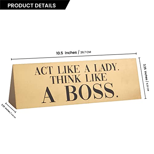 Boss Desk Art for Women and Men Office Decor with Novelty Quote Desk Sign and Plate (Boss Lady, White, Wood)