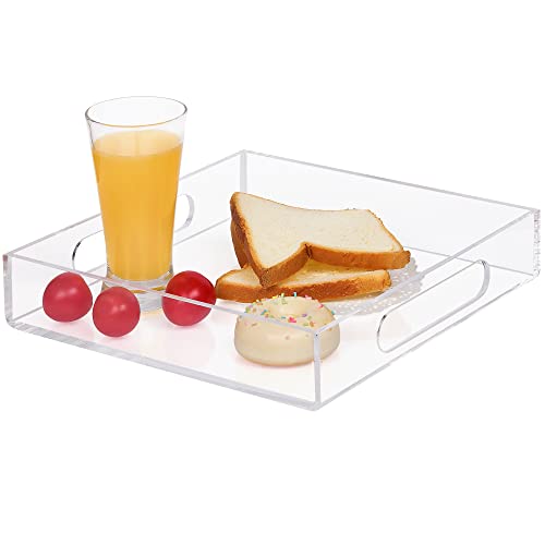 Acrylic Tray, Clear Serving Tray,Square Tray 10x10 Inch, Plastic Tray for Food, Drink, Coffee Table, Ottoman,Décor Tray