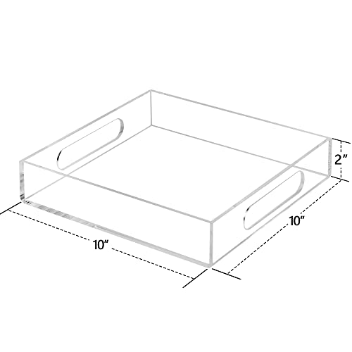 Acrylic Tray, Clear Serving Tray,Square Tray 10x10 Inch, Plastic Tray for Food, Drink, Coffee Table, Ottoman,Décor Tray