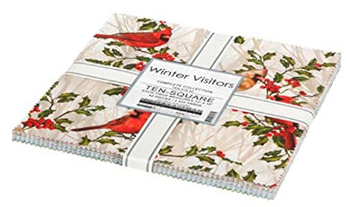 10" Squares - Winter Visitors Holiday Christmas Birds Trees Snow Robert Kaufman Ten-Square Fabric Bundle Quilter's Cotton Precuts (M531.15)