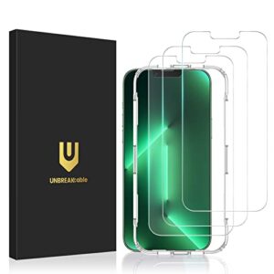 unbreakcable 3-pack screen protector for iphone 13 pro max/iphone 14 plus, double shatterproof tempered glass [easy installation frame] [9h hardness] [99.99% hd clear] for iphone 6.7 inch