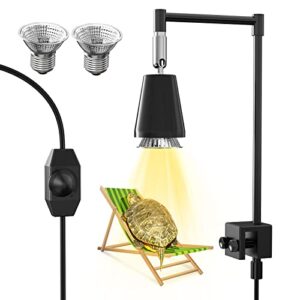 silicar reptile heat lamp, uva uvb habitat basking lamp, turtle aquarium tank heating lamp with clamp, 360° rotatable adjustable brightness heating light metal stand with 2 heat bulbs (e27, 50w)