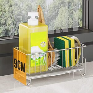 Kitchen Sink Caddy Organizer, Sponge Holder with Drain Pan, 304 Stainless Steel, for Sponges, Soap, Kitchen, Bathroom, Silver