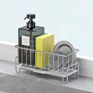 Kitchen Sink Caddy Organizer, Sponge Holder with Drain Pan, 304 Stainless Steel, for Sponges, Soap, Kitchen, Bathroom, Silver