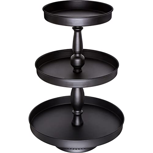 Weharnar Black Tier Tray Cupcake Stand for 50 Cupcakes, Metal Decorative Tier Serving Trays - 3 Tiered Tray Stand Cupcake Tower Holders for Anniversary Birthday Wedding Party