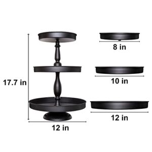 Weharnar Black Tier Tray Cupcake Stand for 50 Cupcakes, Metal Decorative Tier Serving Trays - 3 Tiered Tray Stand Cupcake Tower Holders for Anniversary Birthday Wedding Party