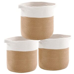 lamberia 3 packs woven storage basket bins 11x11" laundry basket cube organizer storage bins woven basket cotton rope bin storage baskets for organizing toys laundry blanket nursery storage (brown)