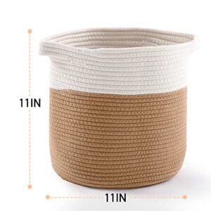 Lamberia 3 Packs Woven Storage Basket Bins 11x11" Laundry Basket Cube Organizer Storage Bins Woven Basket Cotton Rope Bin Storage Baskets for Organizing Toys Laundry Blanket Nursery Storage (Brown)