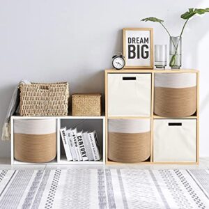 Lamberia 3 Packs Woven Storage Basket Bins 11x11" Laundry Basket Cube Organizer Storage Bins Woven Basket Cotton Rope Bin Storage Baskets for Organizing Toys Laundry Blanket Nursery Storage (Brown)