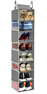 roomtalk large-sized hanging shoe organizer 8-shelves, hanging closet clothes organizer with 8 side pockets, wider hanging shoe shelves, shoe rack closet, shoe hanger 9" w × 11.8" d× 48" h, grey