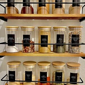 SAVVY & SORTED 12 Natural Bamboo Spice Jars | Large Spice Jars with Bamboo Lids | Seasoning Containers Glass Jars with Airtight Lids | Spice Jars Natural Bamboo Containers Kitchen Herb Pantry Jars