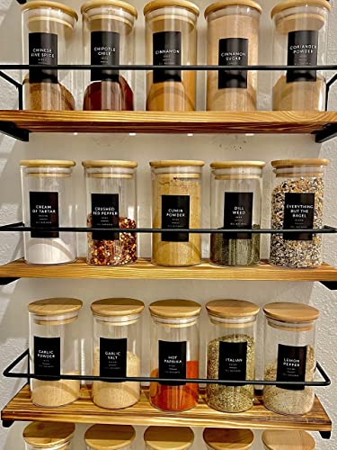 SAVVY & SORTED 12 Natural Bamboo Spice Jars | Large Spice Jars with Bamboo Lids | Seasoning Containers Glass Jars with Airtight Lids | Spice Jars Natural Bamboo Containers Kitchen Herb Pantry Jars