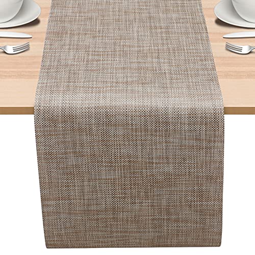 FYY Table Runner 72 Inches Long, Farmhouse Style Table Runner Heat Resistant Non-Slip Washable PVC Stain Resistant Woven Vinyl for Kitchen Dining Table Outdoor Party Holiday Decoration, 12 x 72 Inch