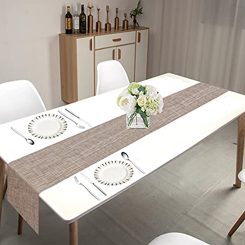 FYY Table Runner 72 Inches Long, Farmhouse Style Table Runner Heat Resistant Non-Slip Washable PVC Stain Resistant Woven Vinyl for Kitchen Dining Table Outdoor Party Holiday Decoration, 12 x 72 Inch