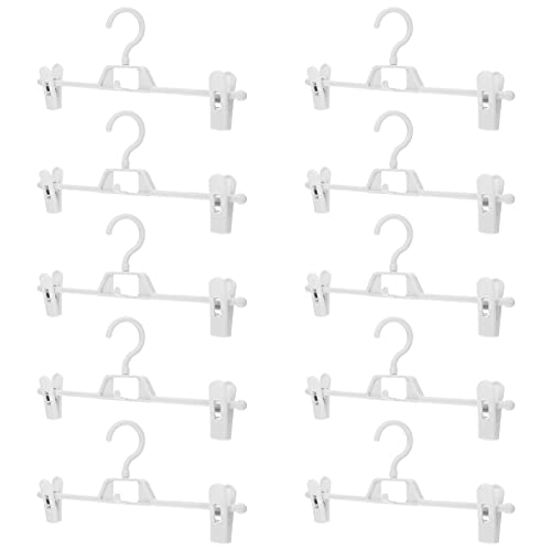 VOSAREA 10pcs Pants Hangers Plastic Skirt Hanger with Non- Slip Clips Trouser Clip Hangers for Heavy Duty Ultra Thin Space Saving White