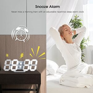 MSAFF 3D LED Digital Alarm Clock 9.7" Auto Adjustable Brightness with Remote Control, Wall Clock for Bedroom Living Room, Night Light, 12/24h Display, Date Temperature, Looping Display