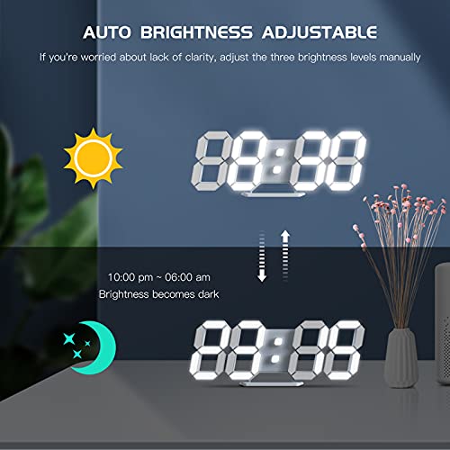 MSAFF 3D LED Digital Alarm Clock 9.7" Auto Adjustable Brightness with Remote Control, Wall Clock for Bedroom Living Room, Night Light, 12/24h Display, Date Temperature, Looping Display