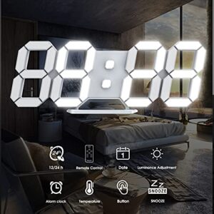 MSAFF 3D LED Digital Alarm Clock 9.7" Auto Adjustable Brightness with Remote Control, Wall Clock for Bedroom Living Room, Night Light, 12/24h Display, Date Temperature, Looping Display