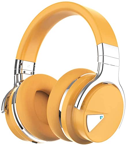 Active Noise Cancelling Bluetooth Wireless Over Ear Headphones with Mircophone, 30H Playtime,Deep Bass, Comfortable Protein Earpads, for Travel, Home, Office(Yellow)